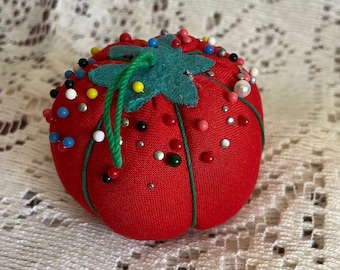 Tomato Pincushion vintage Textile Pin Keep Traditional - Etsy