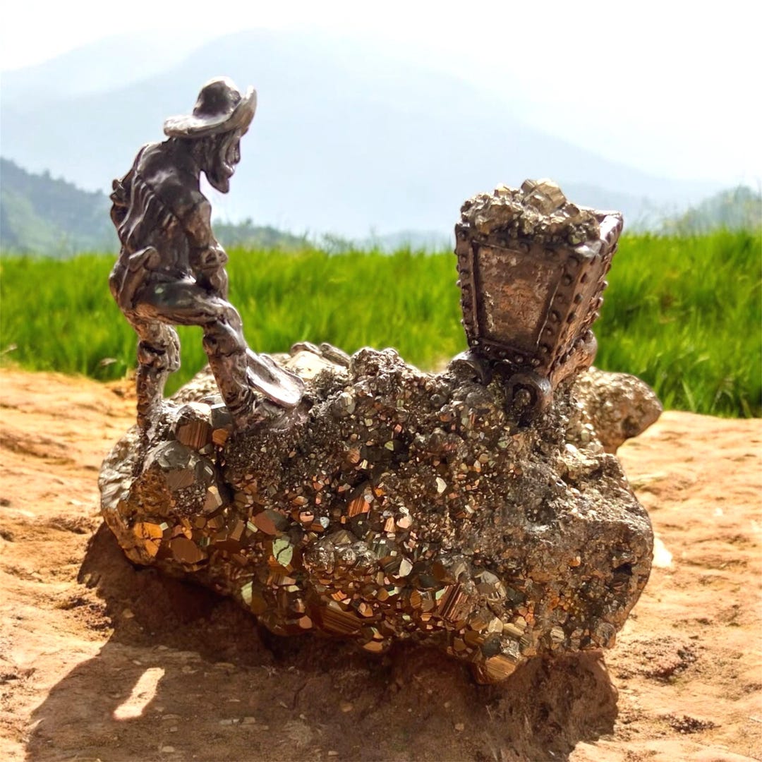 Pewter Gold Prospector Digging Mountain Claim and Ore Cart Iron Pyrite ...