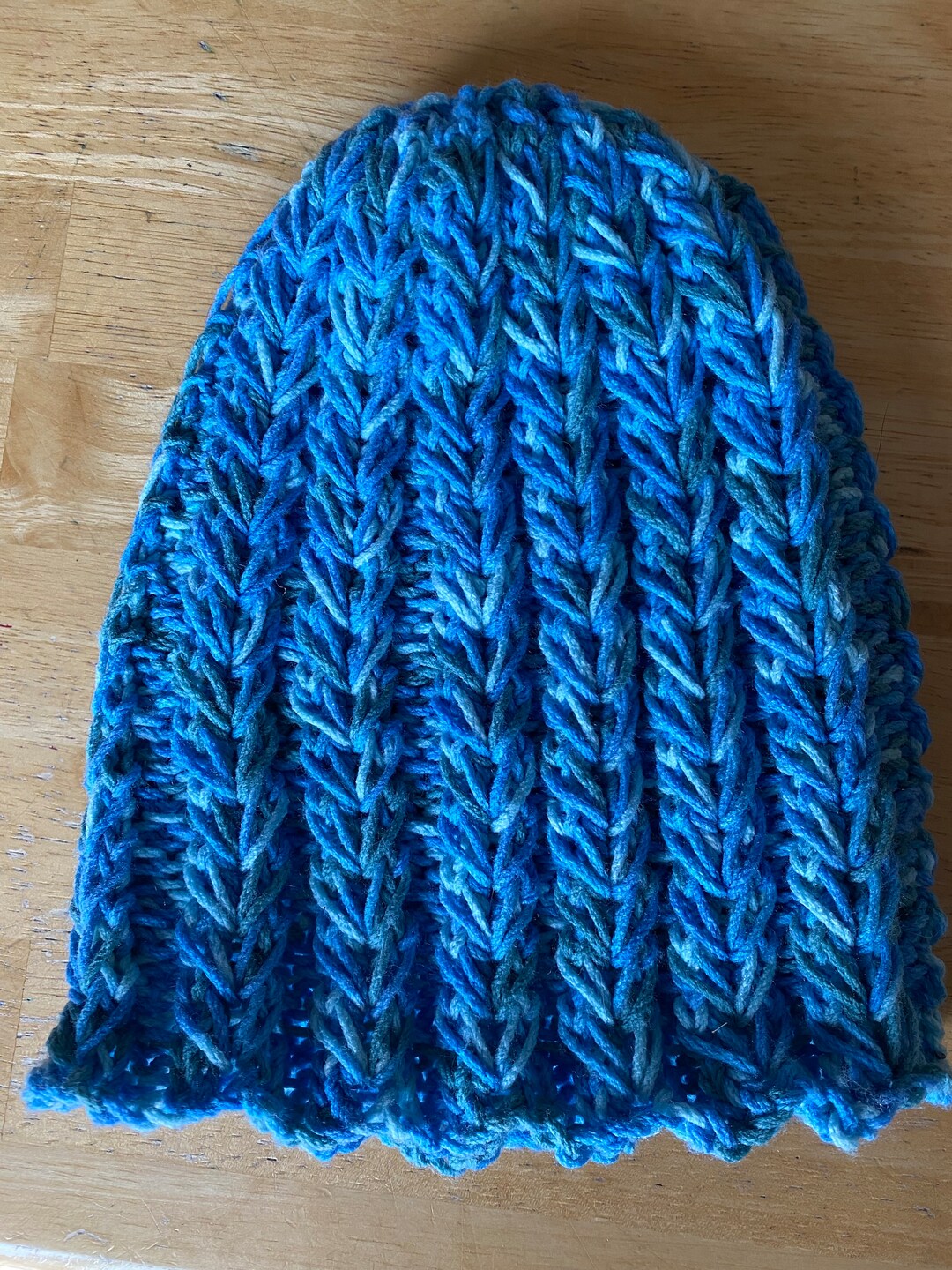 Variegated Blue Hand Knit Braided Yarn Hat, Medium Sized Made With Love ...