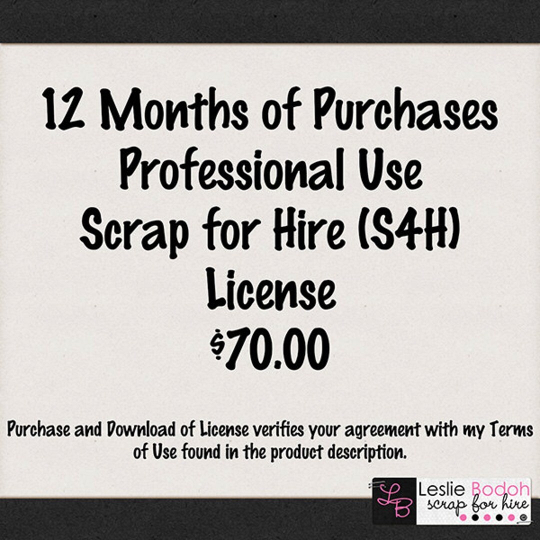12 Month Professional Use - Scrap for Hire - S4H - License - Etsy