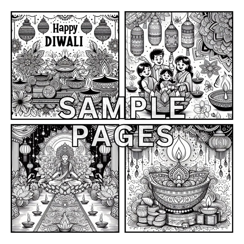 DIWALI Holiday Digital Coloring Pages for All Ages: 20 Beautiful Images ...