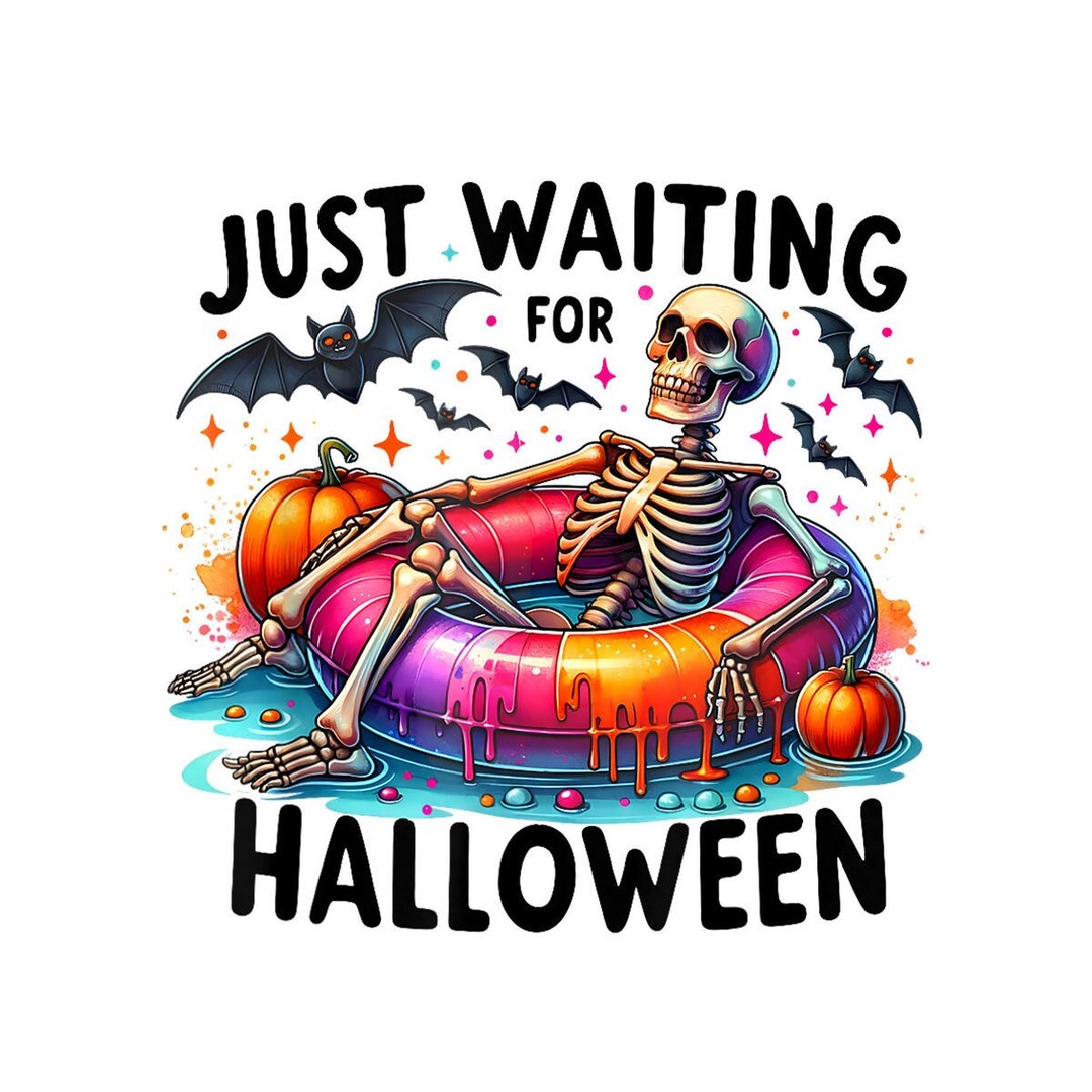 Funny Just Waiting for Halloween Skeleton Spooky Vibe Summer Digital ...