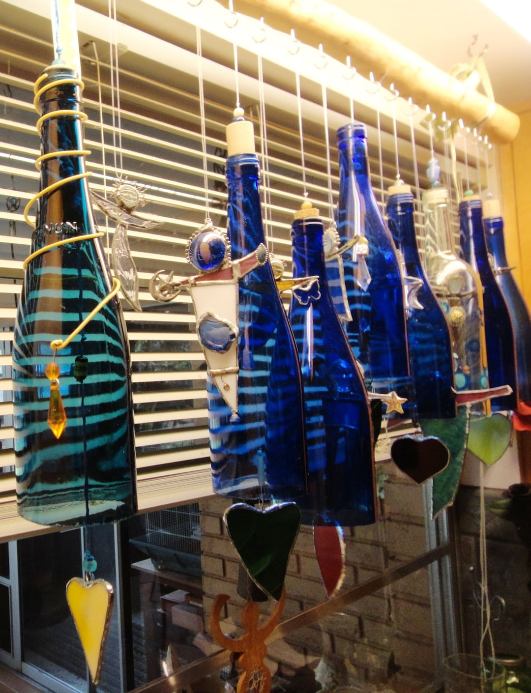 Blue Bottle Wind Chime With Witches Heart - Etsy