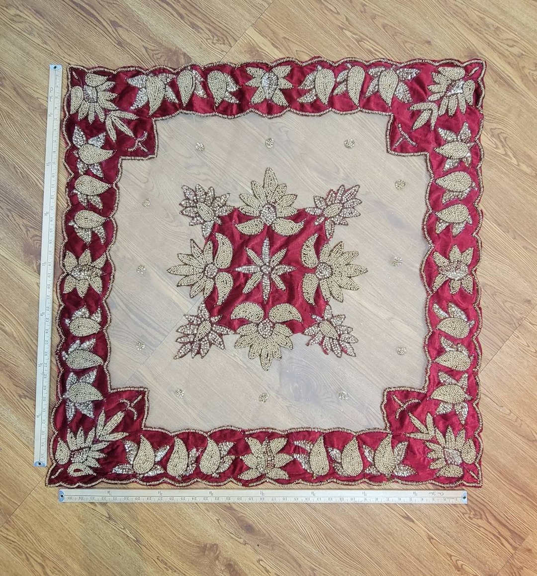 Hand Beaded Table Displays on Tulle Fabric With Velvet. Size 40 Inches ...