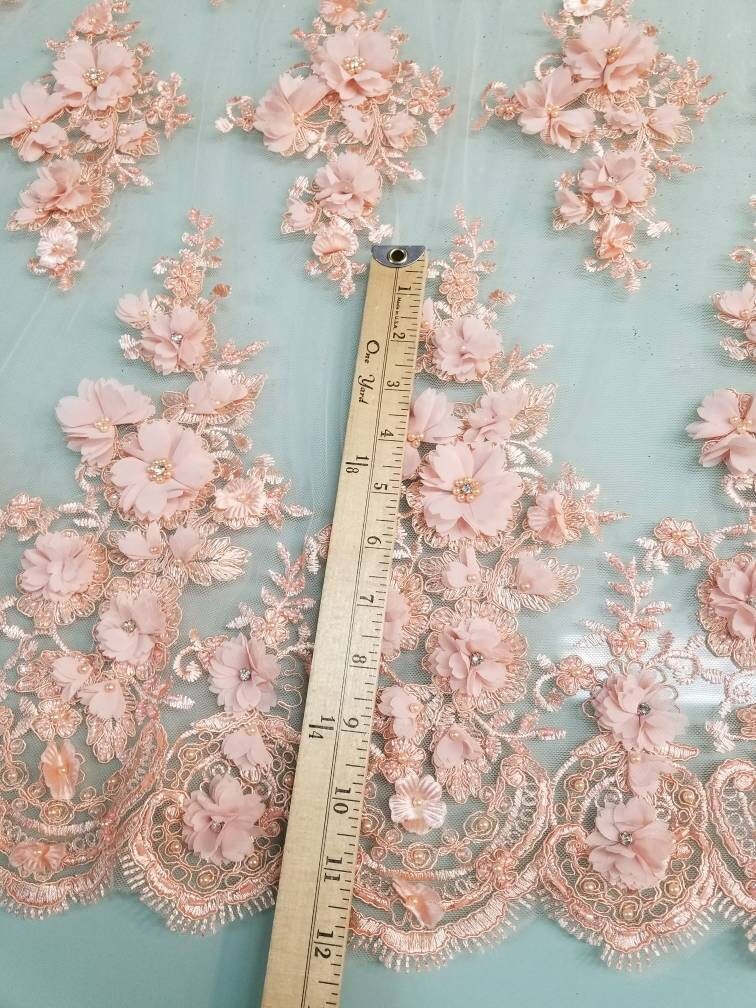 Lace Fabric With Rhinestones, 3D Lace Fabric With Flowers for Haute ...