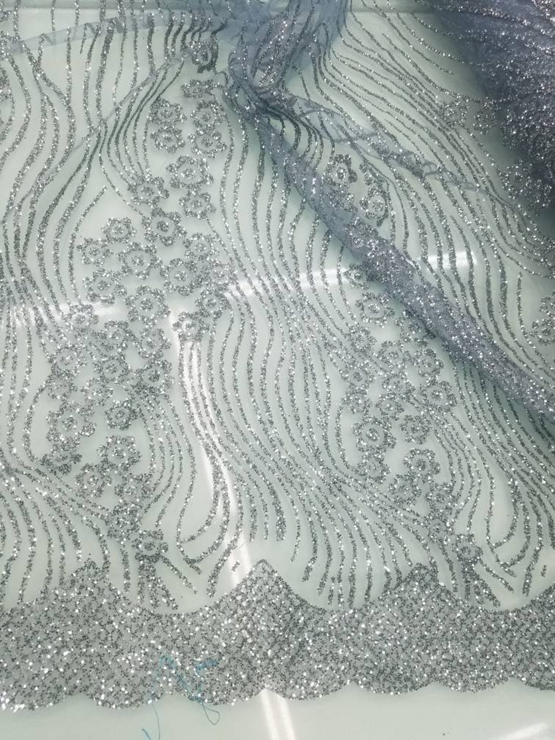 Blue Grey Color Glitter Metallic Fabric Usable for Decoration and ...