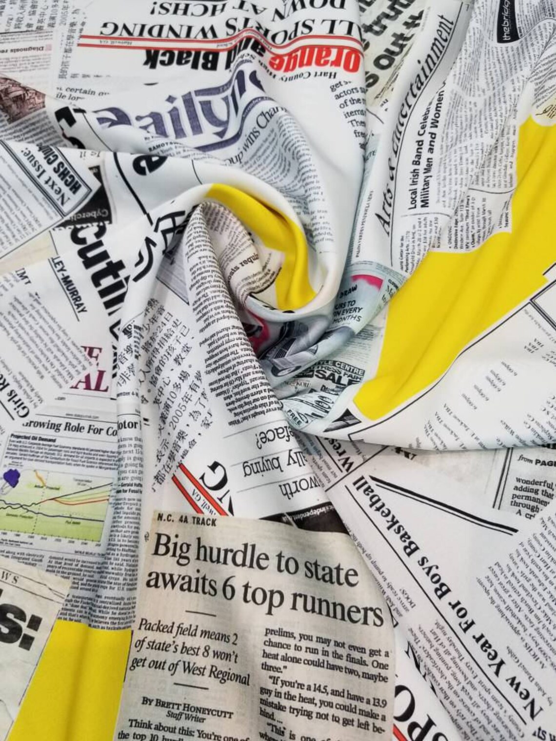 Designer Digital Newspaper Print on Mikado Fabric 54 | Etsy