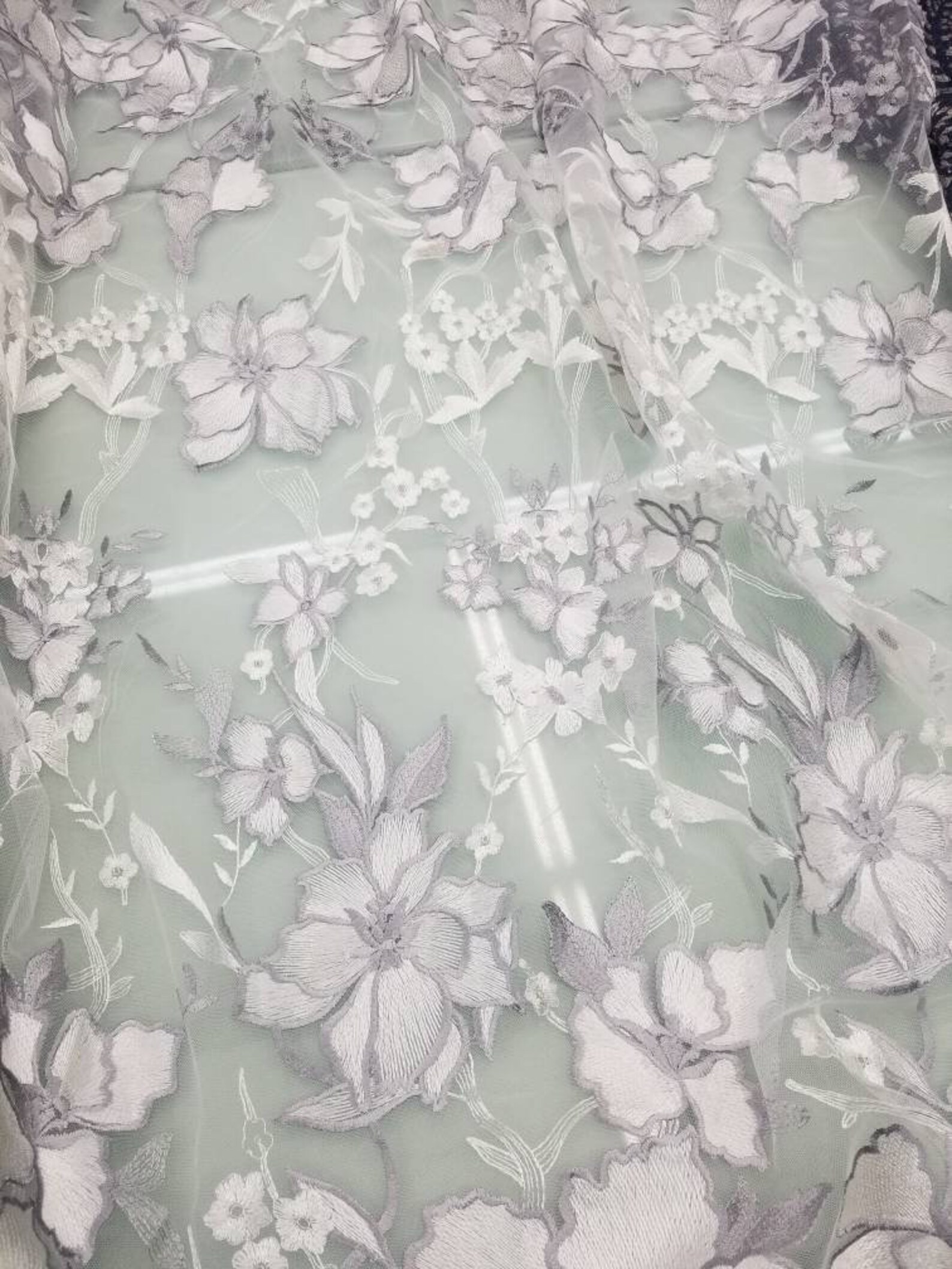 Embroidered White Grey Lace. Application Lace Usable for Apparel ...