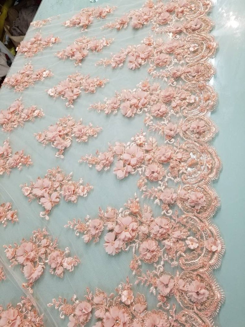 Lace Fabric With Rhinestones 3D Lace Fabric With Flowers for - Etsy