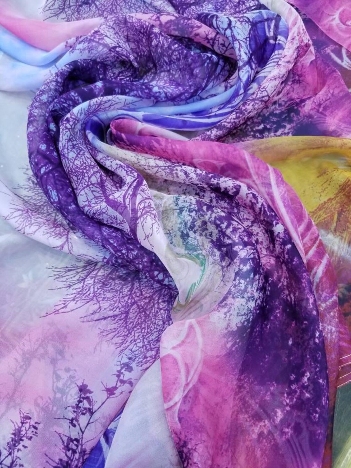 100% Silk Chiffon Sheer Designer Print Fabric. 54" Wide. Usable for ...