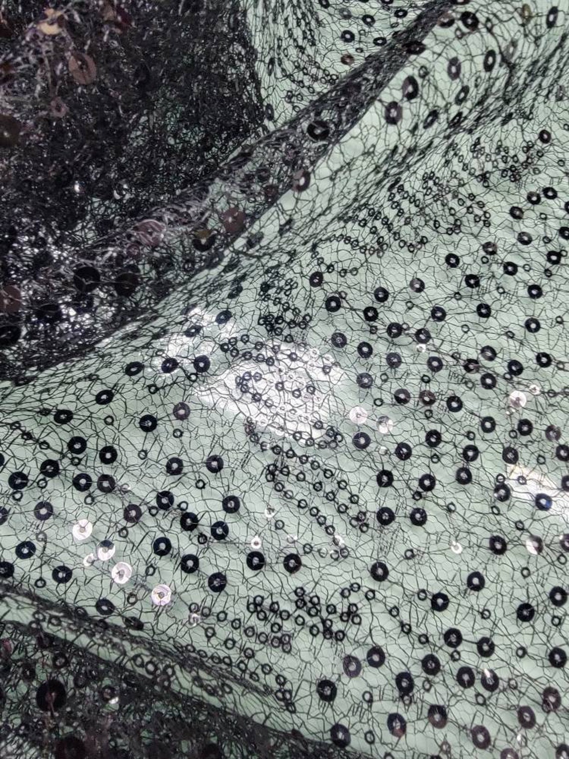 Black Color Sequence on Spangle Mesh Fabric 54 Wide | Etsy