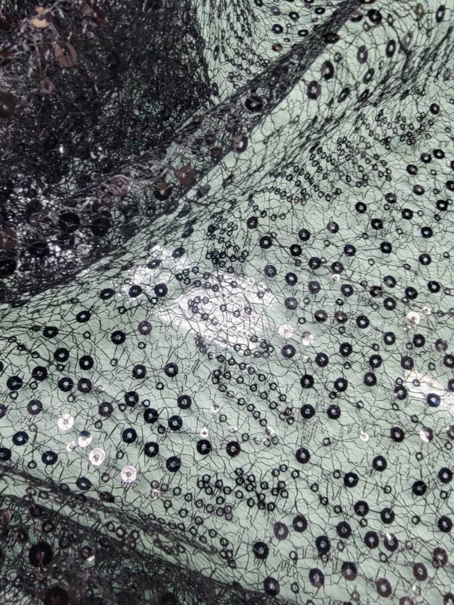 Black Color Sequence on Spangle Mesh Fabric 54" Wide Usable for Apparel ...