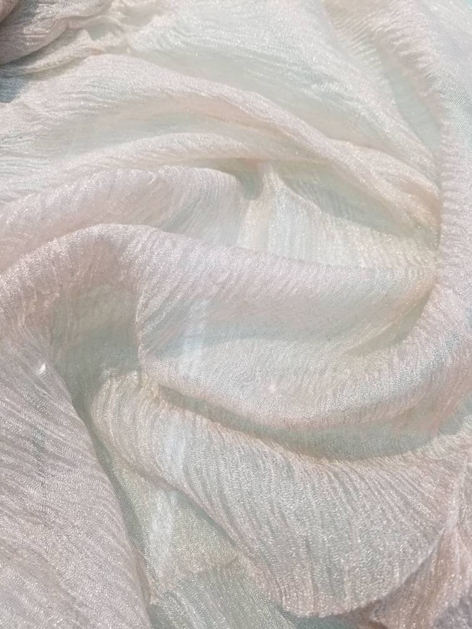 Metallic off White Color Krinikled Silk Organza. 100% Silk Organza ...