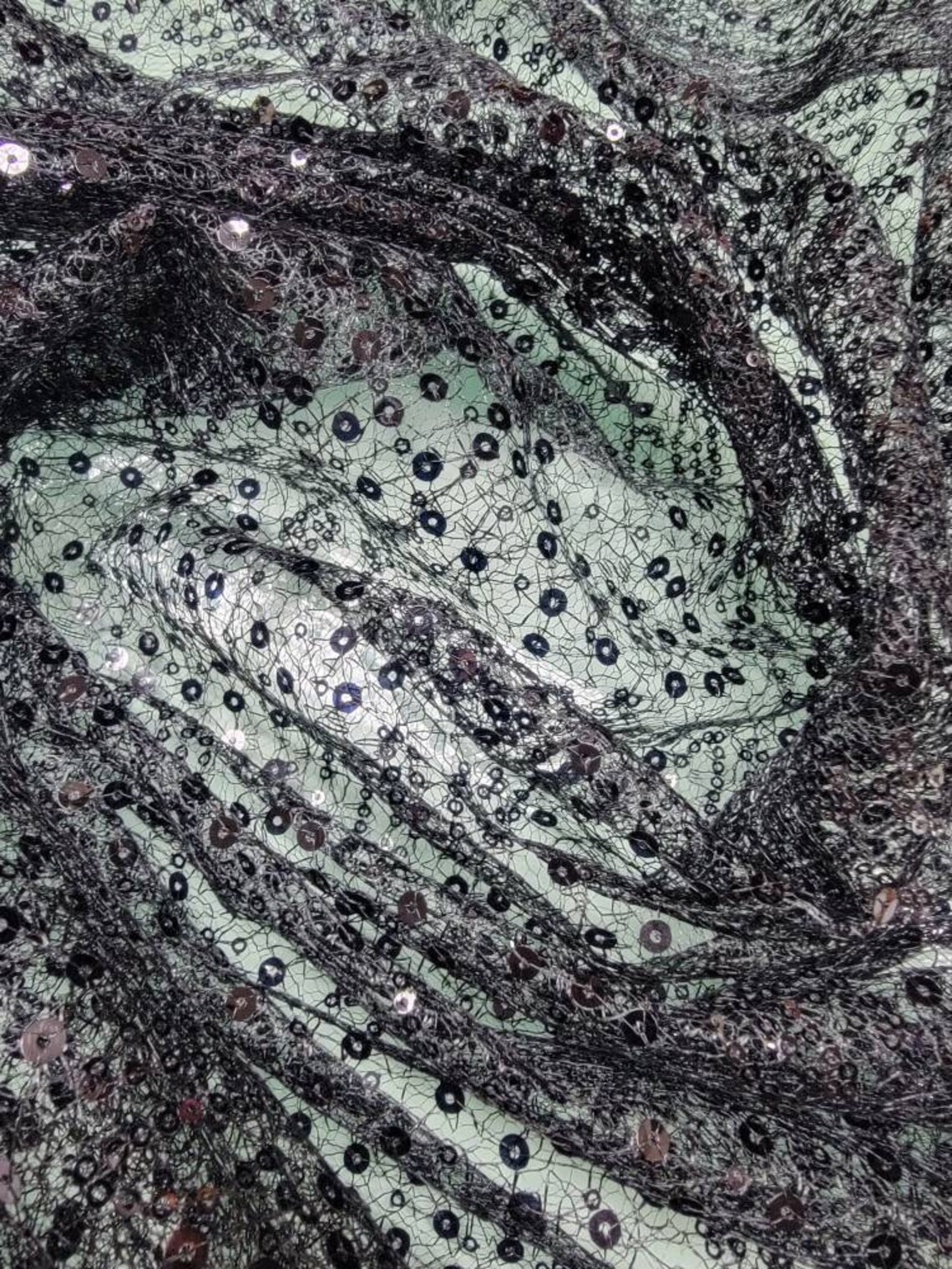Black Color Sequence on Spangle Mesh Fabric 54" Wide Usable for Apparel ...
