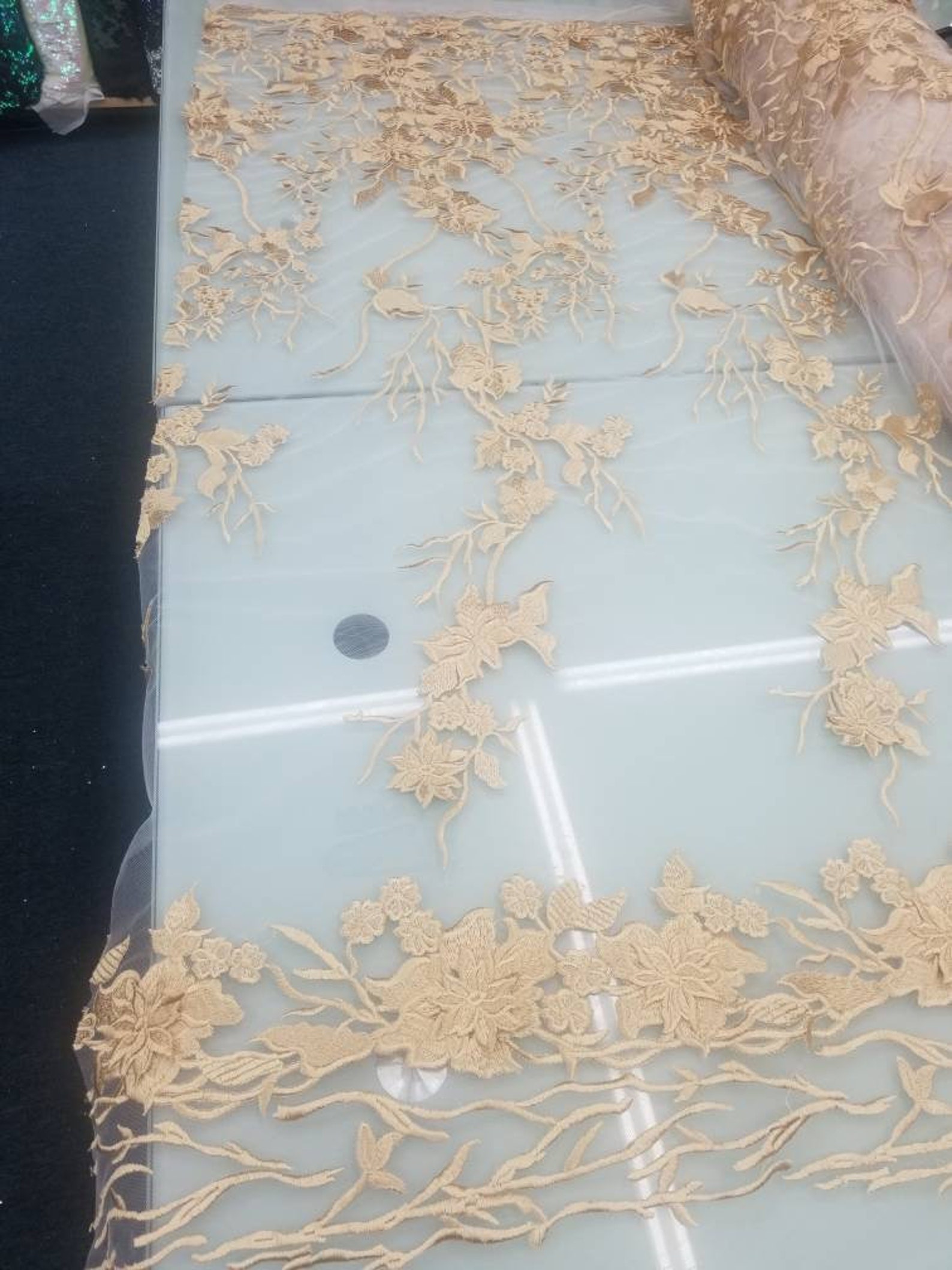 Gold Application Lace With See Thru Background Tulle to Blend - Etsy