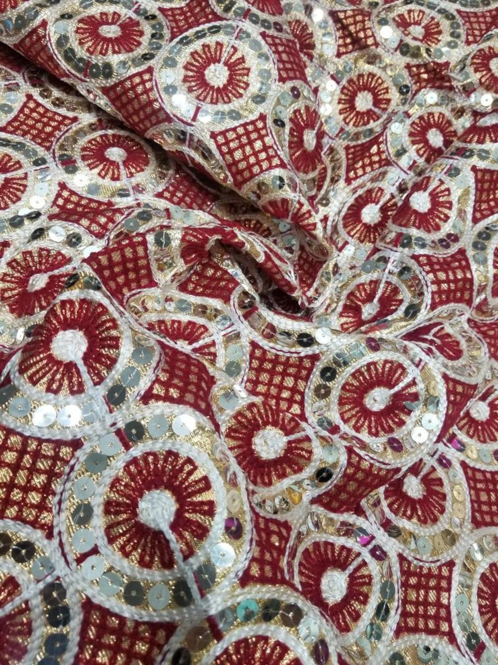 Metallic Soft Thread Work Red Color Embroided Brocade Usable for ...