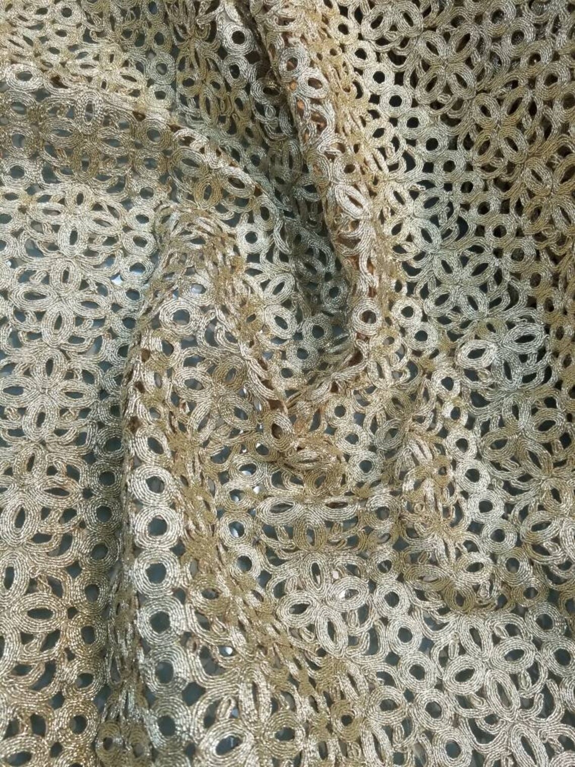Gold Color Mettallic Thread Work Hand Cut Lace Fabric. Usable - Etsy