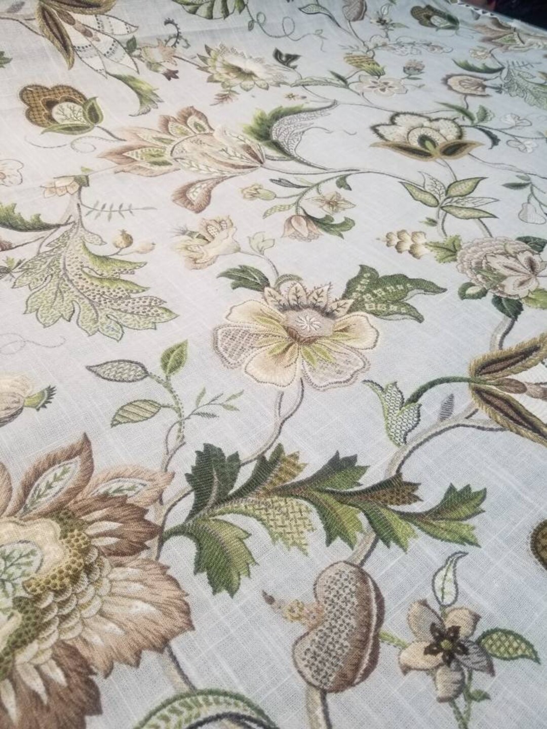 Heavy Weight Structured Cotton Linen Floral Desig Usable for Upholstery ...