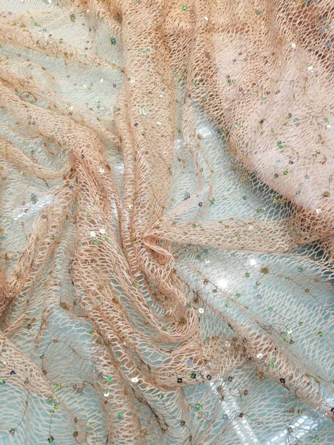 Spangle Chentelli Lace With Tiny Sequence Rose Gold Color 54 Inches ...