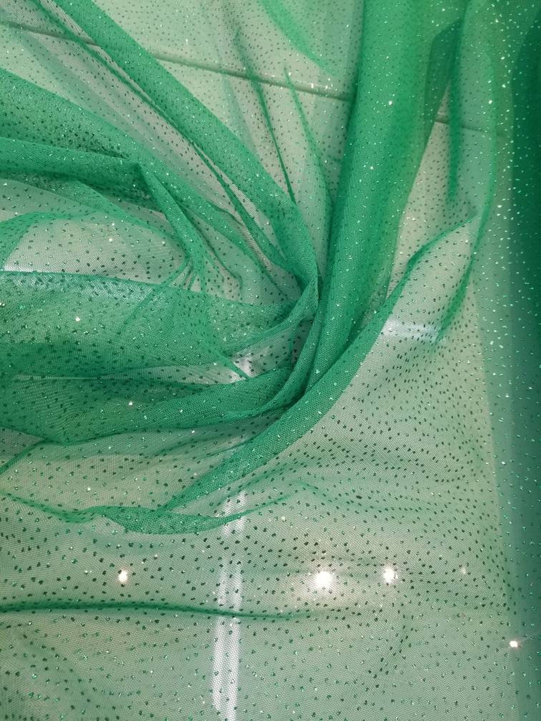 Green Color Sparkle Tulle Usable for Apparel Accessories Interior ...