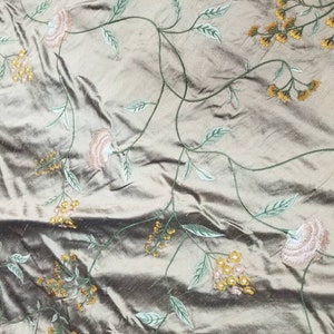 Floral Embroidered Silk Shantung Dupion Fabric 54" Wide. Can Be Used ...