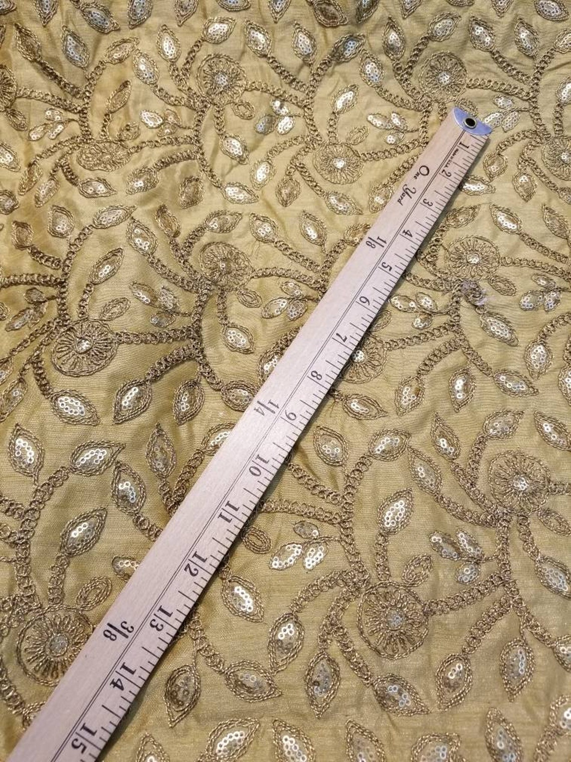 Gold Color Embroidery on Gold Shantung Fabric 54" Wide. Usable of ...