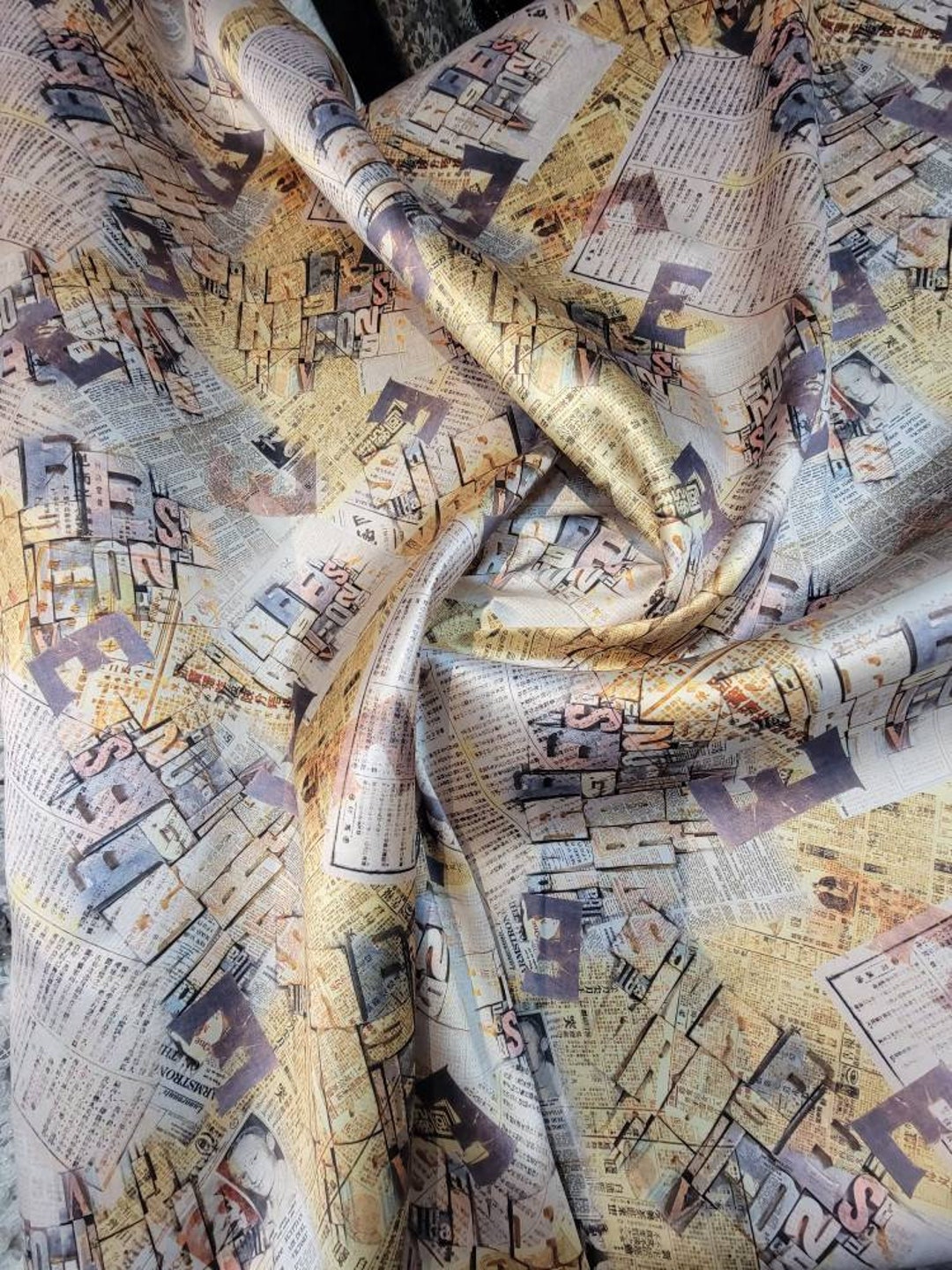 Designer Digital Newspaper Natural Color Combination Print on Mikado ...