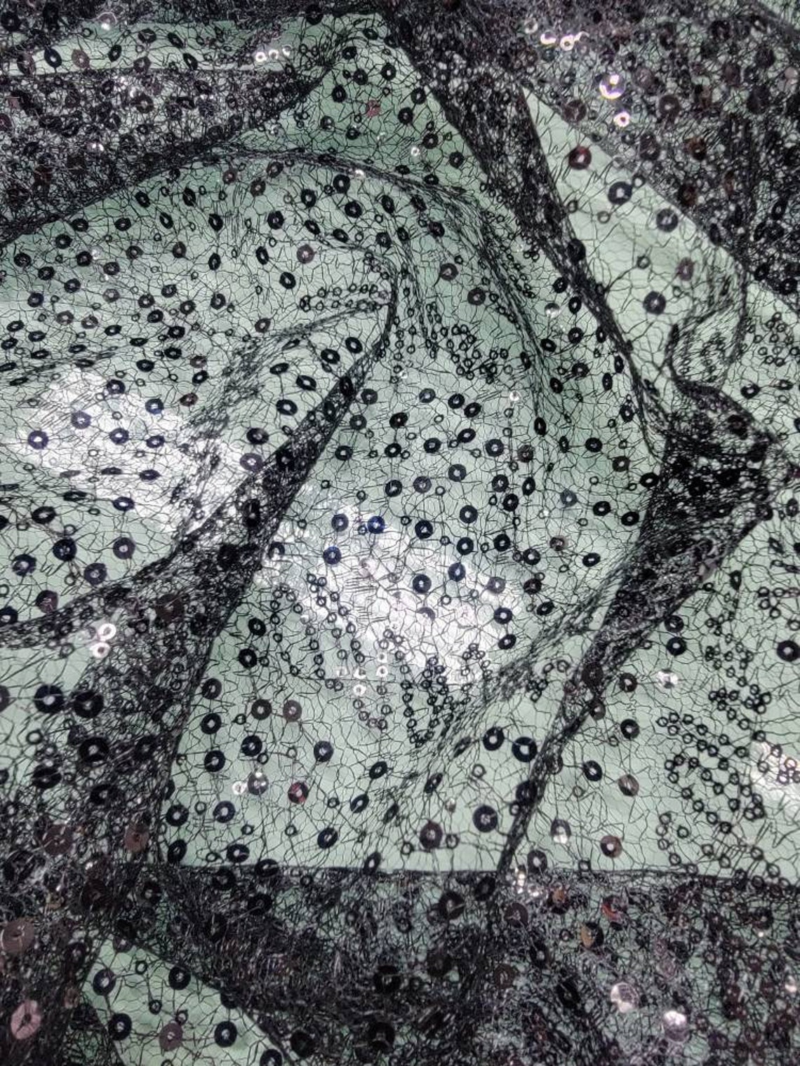 Black Color Sequence on Spangle Mesh Fabric 54 Wide | Etsy