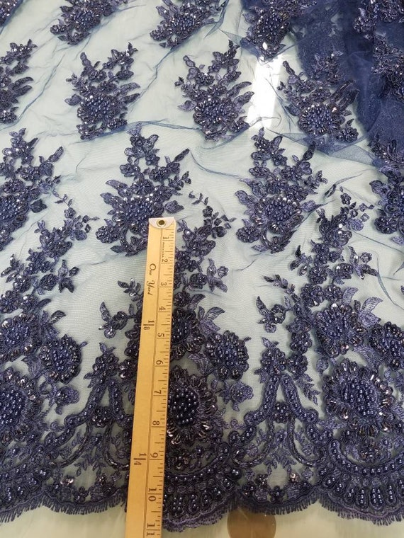 Navy Blue Lace Fabric for Haute Couture Dress Lace Fabric Beaded Bridal Lace Fabric. Etsy UK