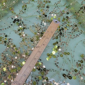 Green Color Sequenced Lace Design Usable for Apparel Accessories and ...