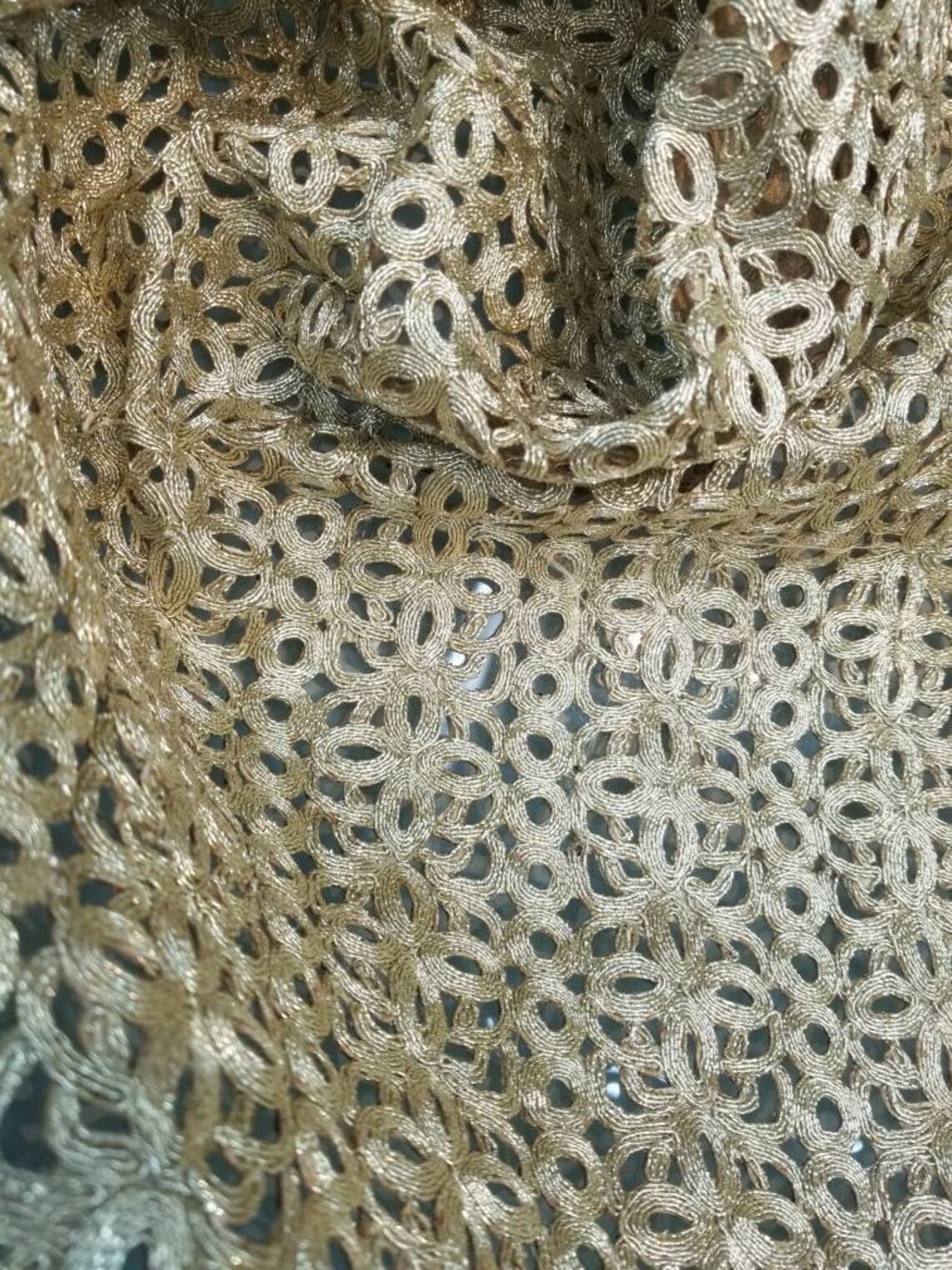 Gold Color Mettallic Thread Work Hand Cut Lace Fabric. Usable | Etsy