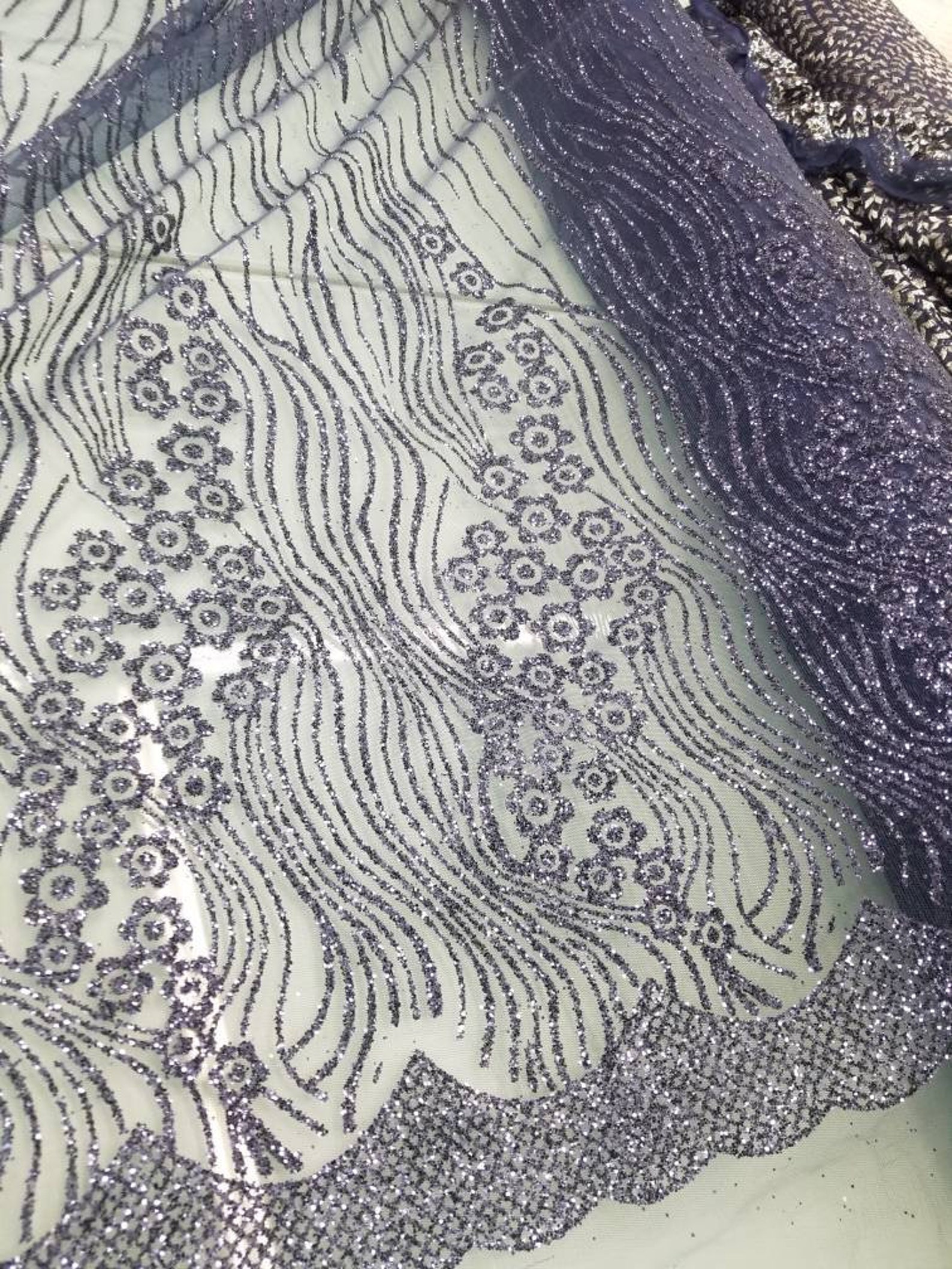 Navy Blue Color Glitter Metallic Fabric Usable for Decoration and ...