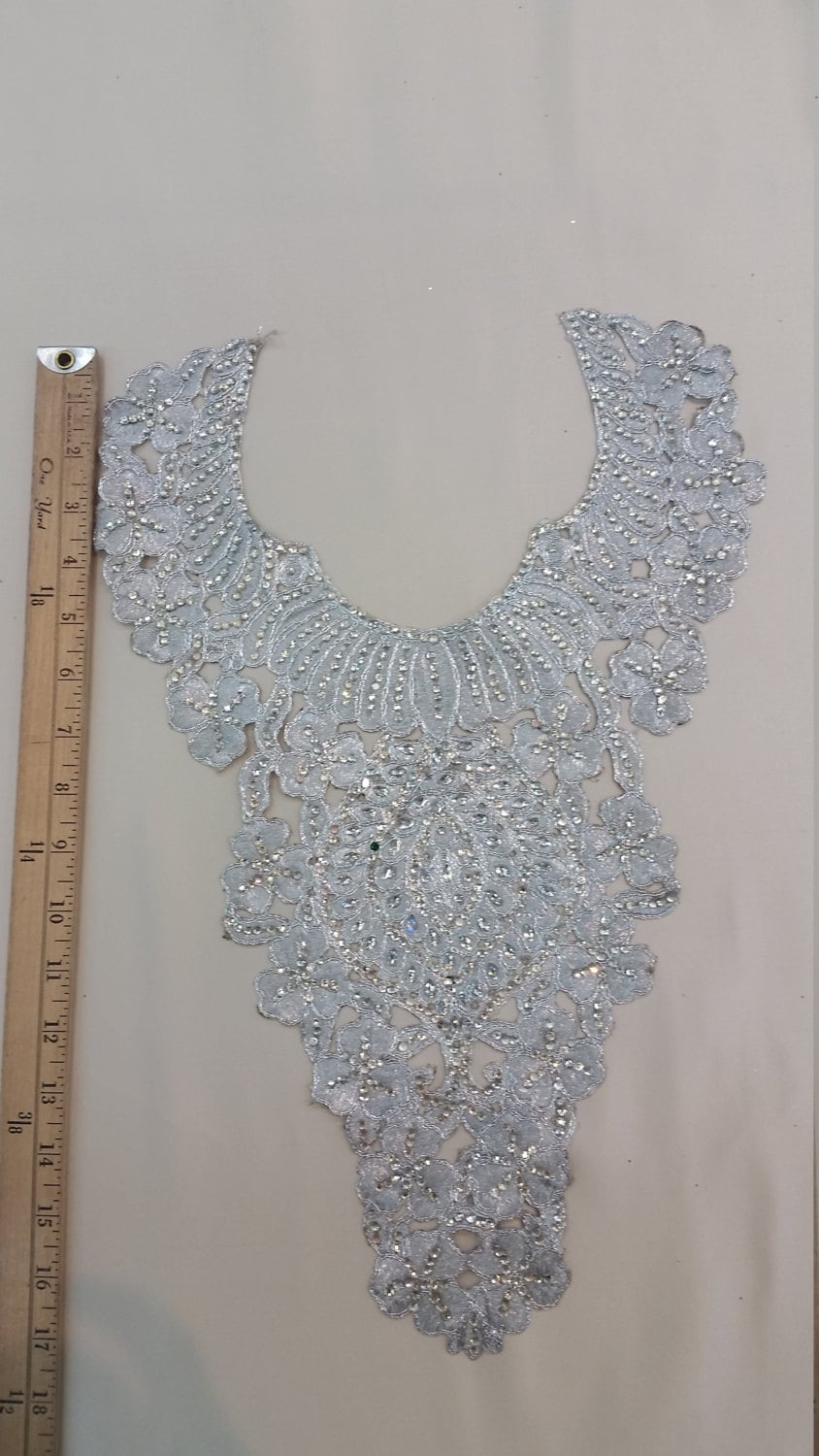 Rhinestone Neckline Applique/ Bridal Applique/ ~ Shiny Decorative ...