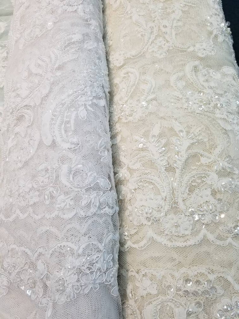 Off White and White Color Hand Beaded My Lady French Lace - Etsy