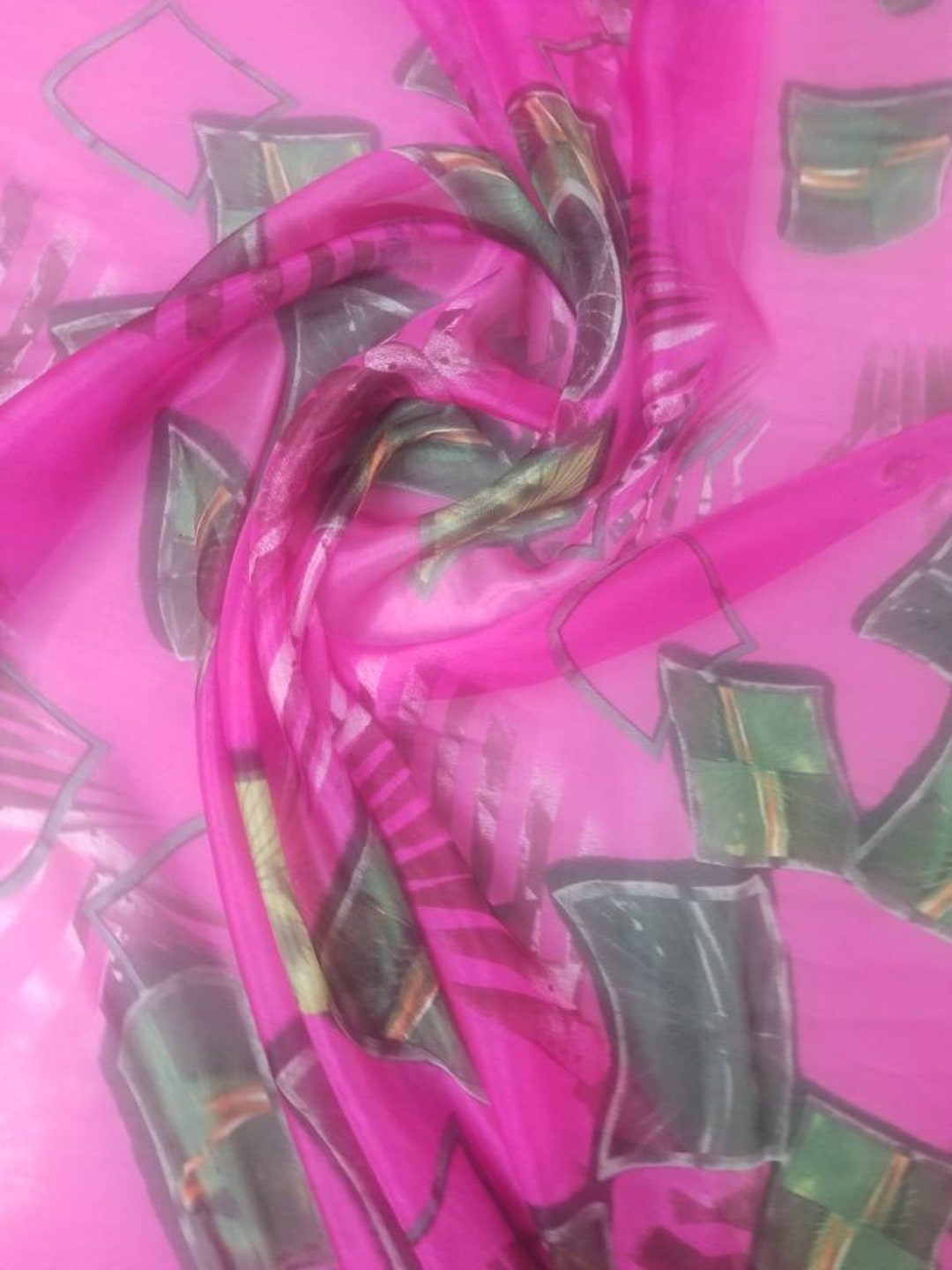 Italian Designer 100% Pure Silk Chiffon Fabric. Abstract Print. Price ...