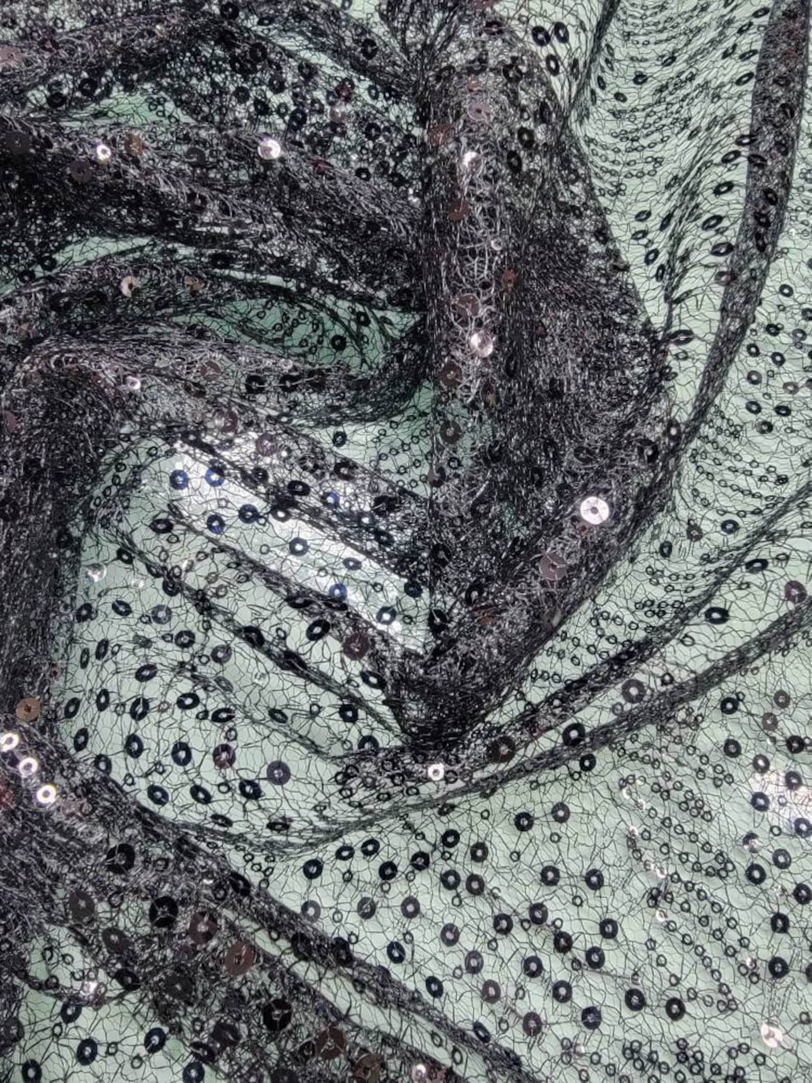 Black Color Sequence on Spangle Mesh Fabric 54" Wide Usable for Apparel ...