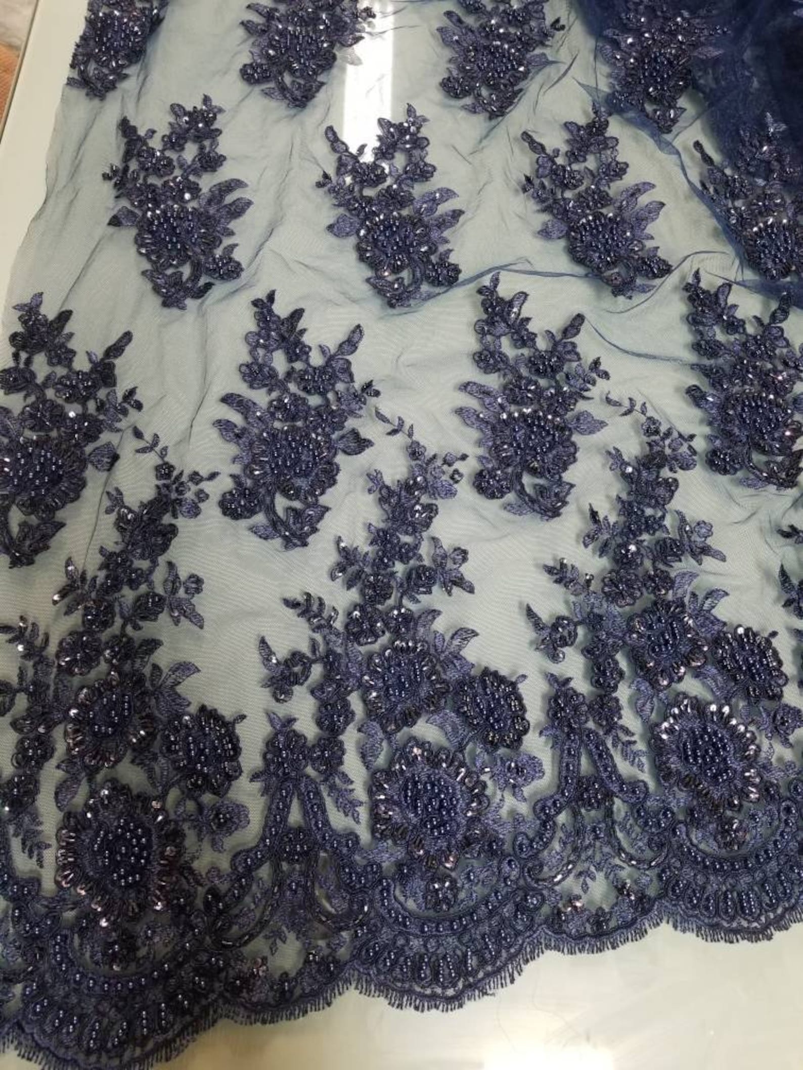Navy Blue Lace Fabric for Haute Couture Dress Lace Fabric - Etsy