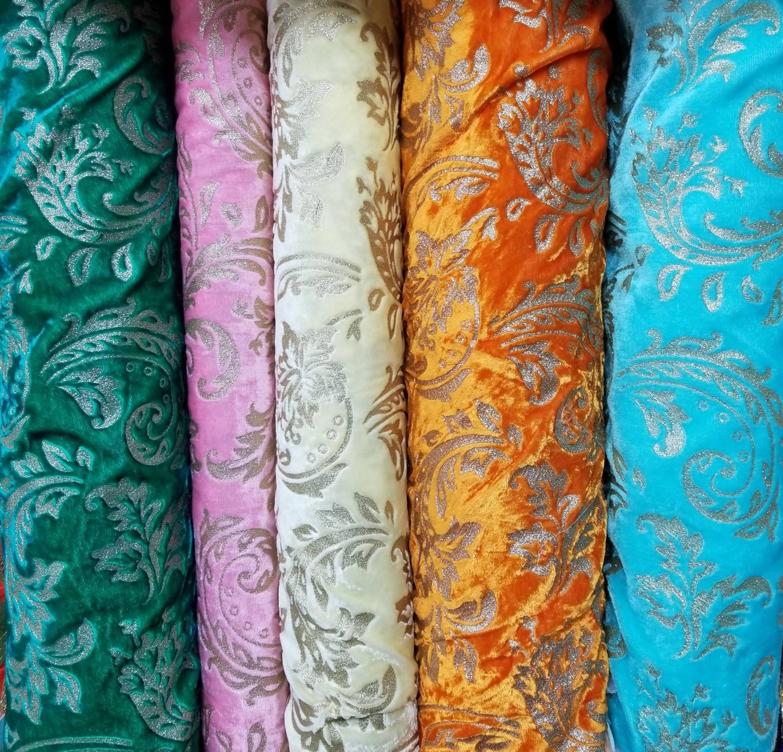 Mettalic Embosed Velvet Designer Fabric Usable for Apparel, Accessories ...