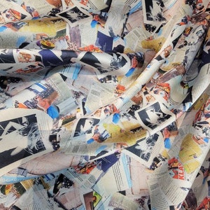 Designer Digital Newspaper Multicolored Combination Print on Mikado ...