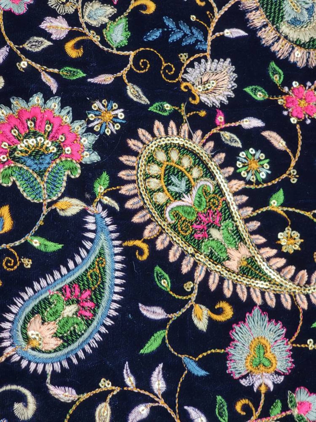 Navy Blue Color Embroidered and Beaded Velvet 44 Inches Wide Usable for ...