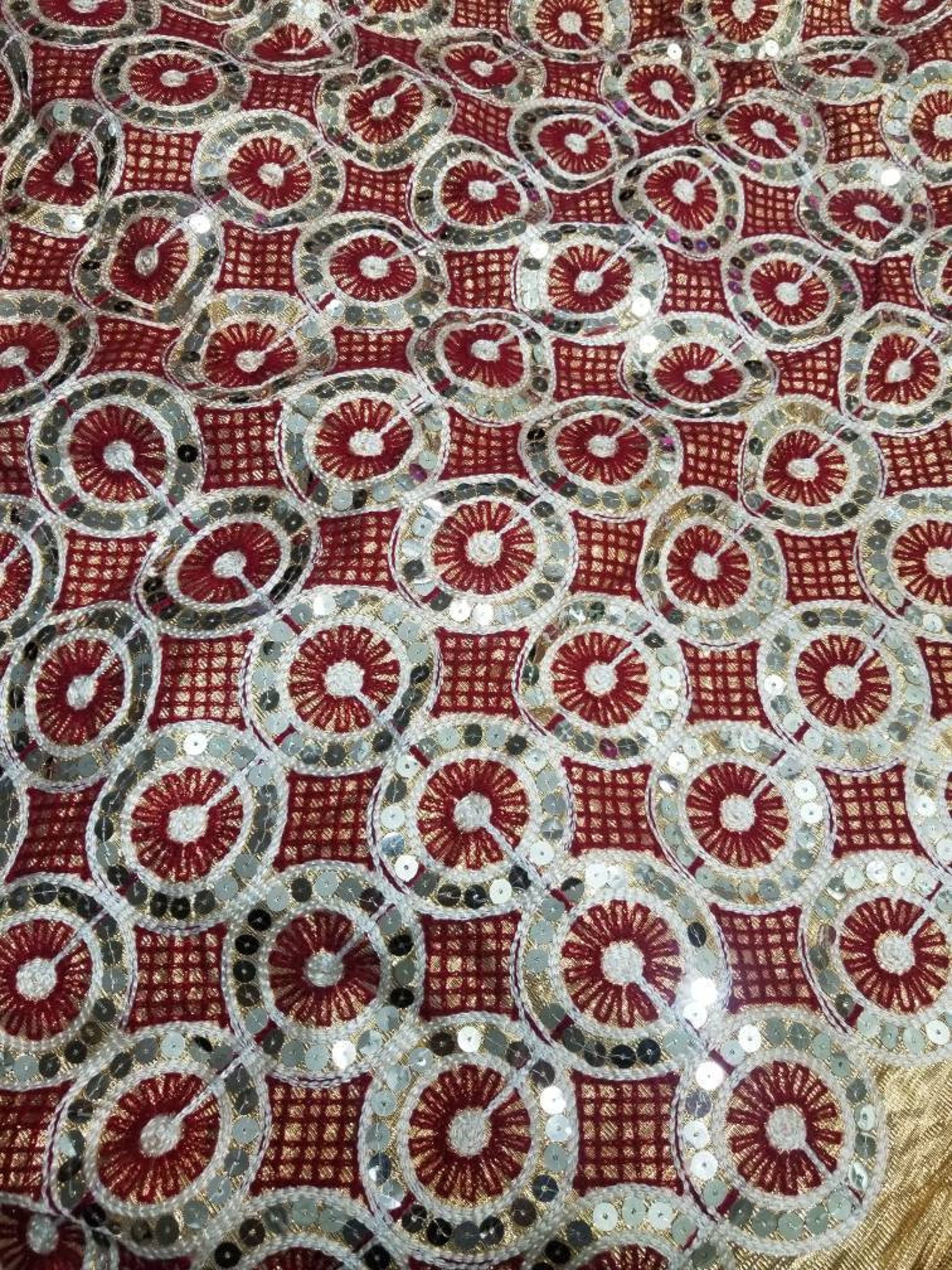 Metallic Soft Thread Work Red Color Embroided Brocade Usable for ...