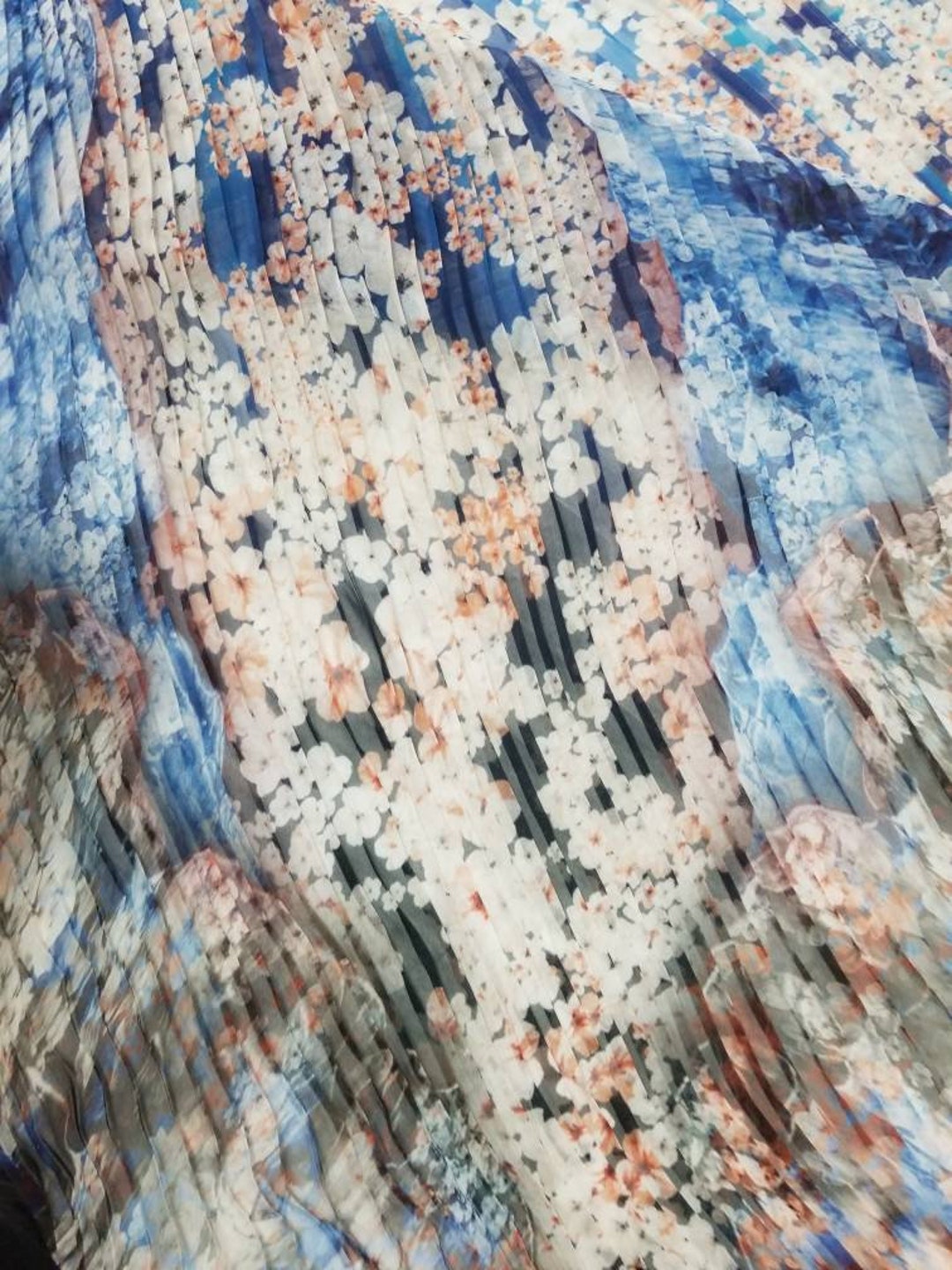Pleated Printed Silk Chiffon Fabric Usable for Apparel,accessories and ...