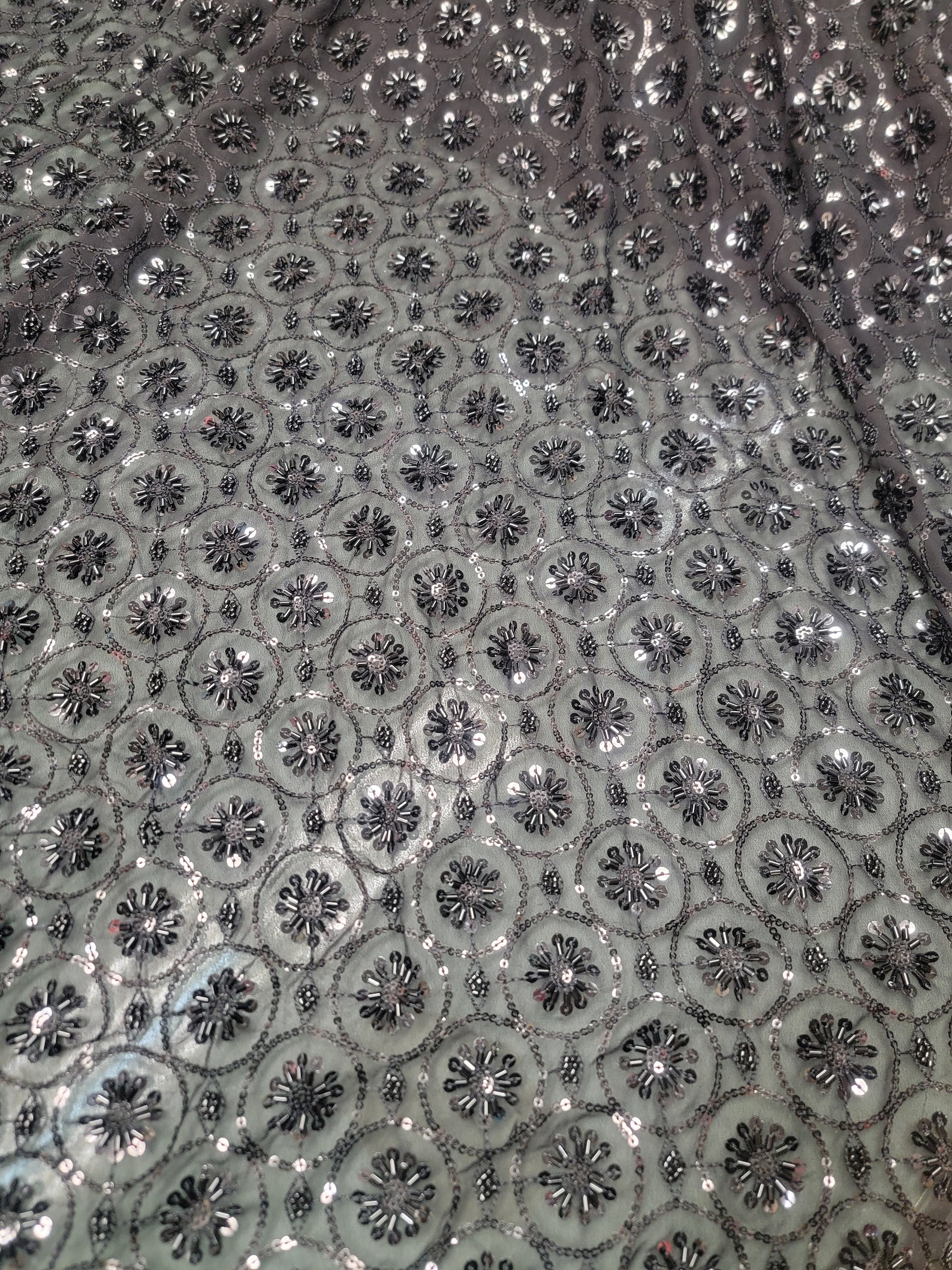 Hand Beaded Elegantly Beading This Gorgeous Sheer Dress Fabric Creating ...