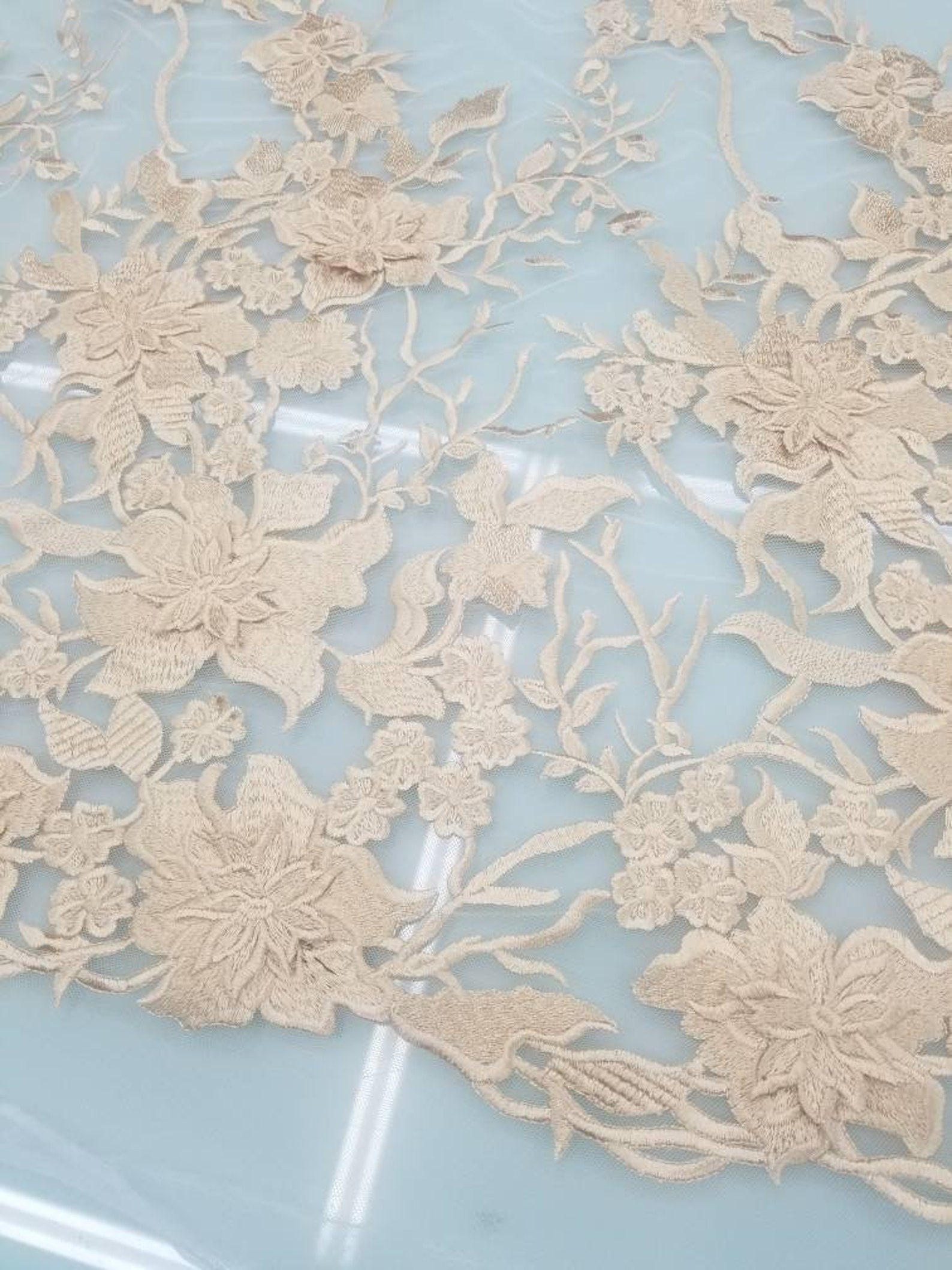 Gold Application Lace With See Thru Background Tulle to Blend - Etsy