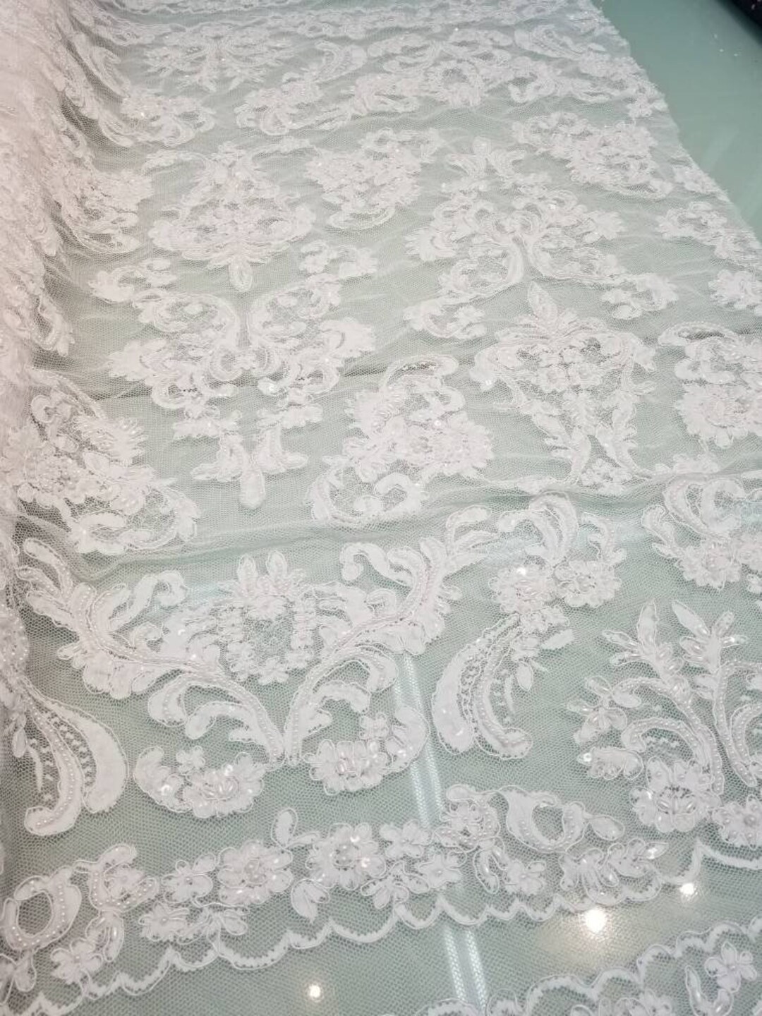 Off White and White Color Hand Beaded My Lady French Lace Designed for ...