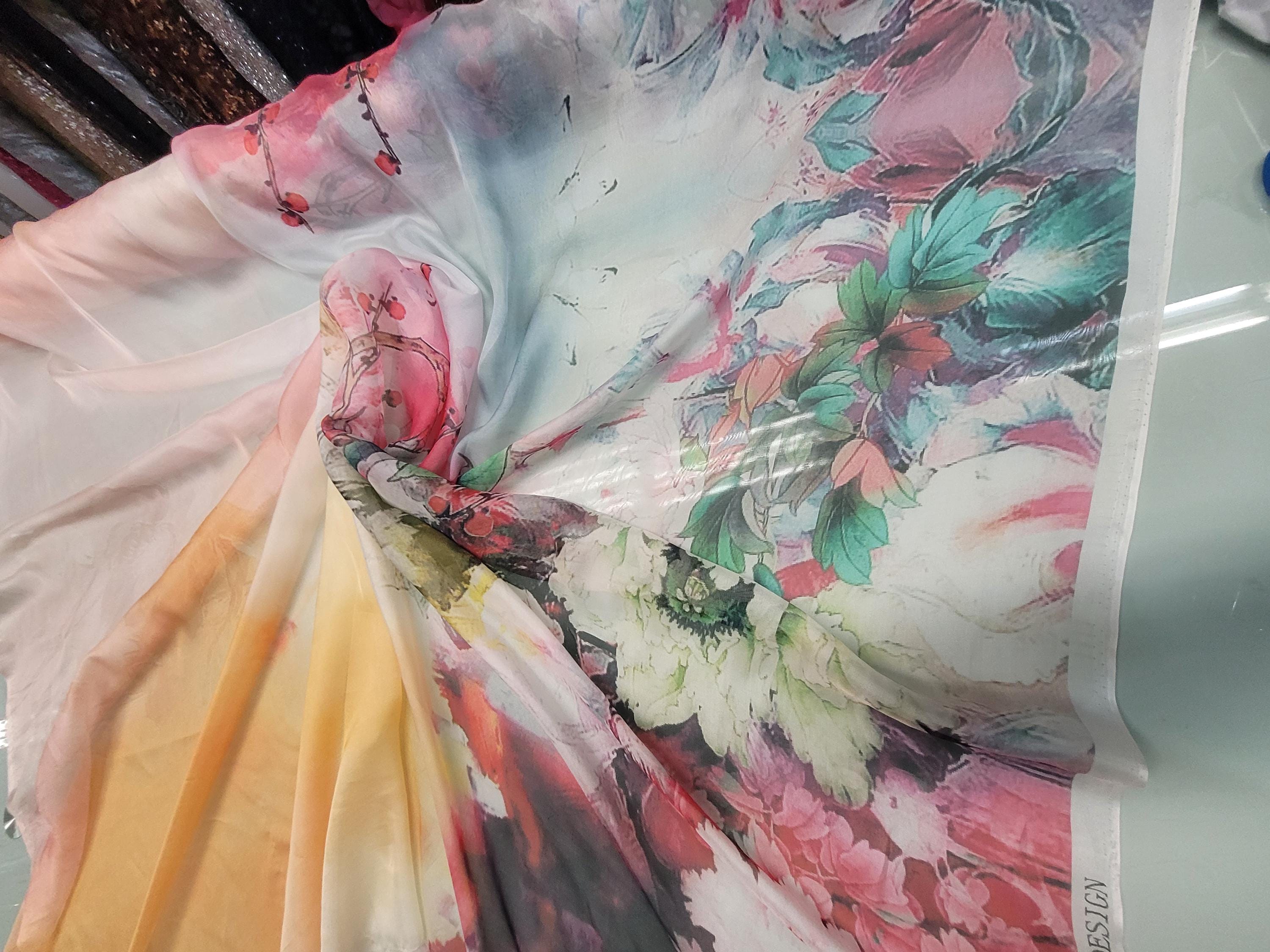 Italian Designer 100% Pure Silk Chiffon Fabric. Swirly Print. Price for ...