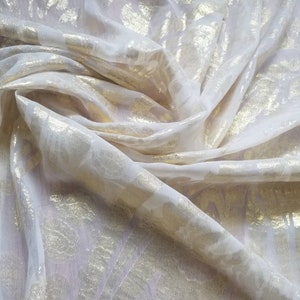 100% Silk Chiffon Metallic Floral Design. Rich and Beautiful Gold ...