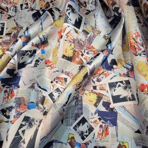 Designer Digital Newspaper Multicolored Combination Print on Mikado ...