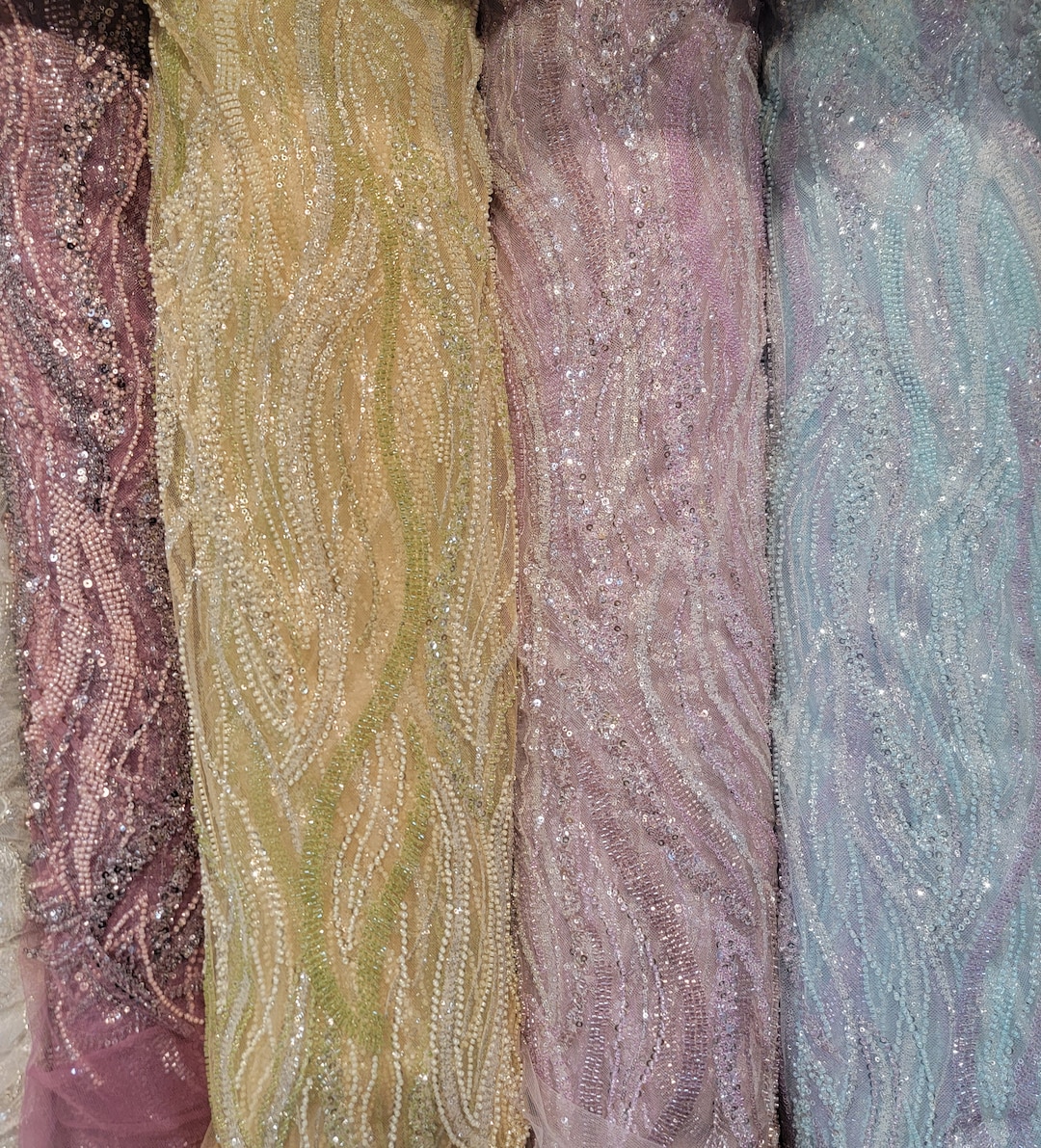 Hand Beaded Elegantly Beading This Gorgeous Sheer Dress Fabric Creating ...