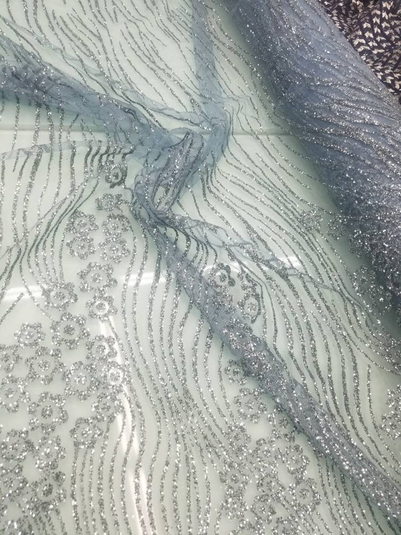 Blue Grey Color Glitter Metallic Fabric Usable for Decoration and ...